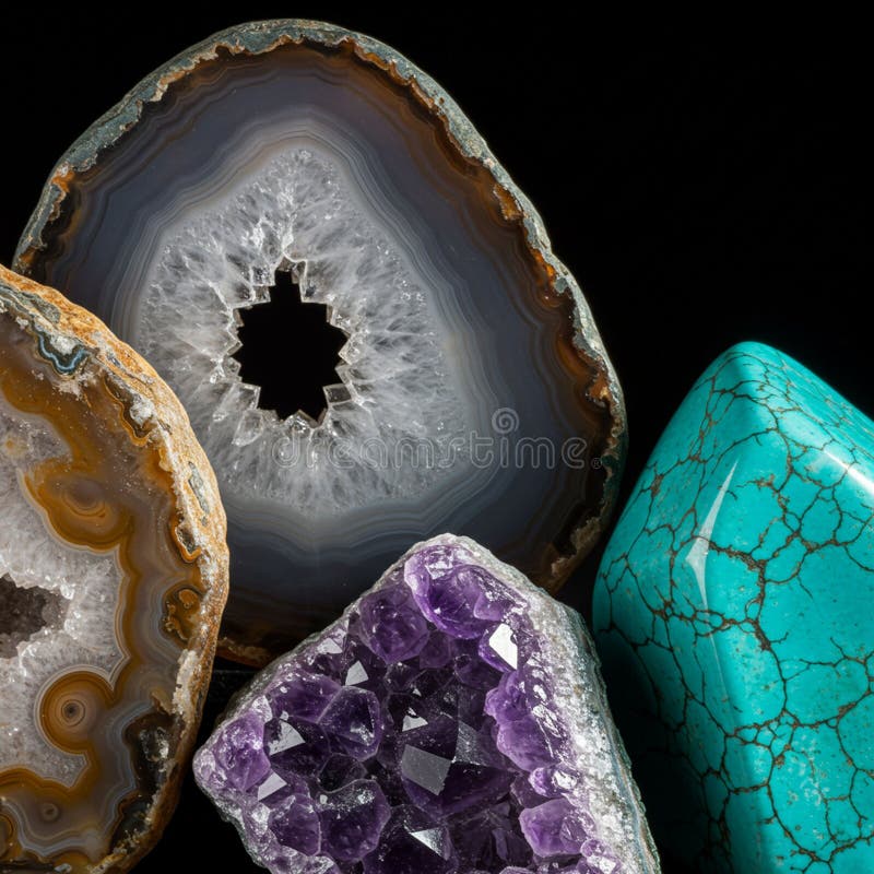 Agate Slices with Banded Patterns, One Featuring a Star-shaped Crystal ...