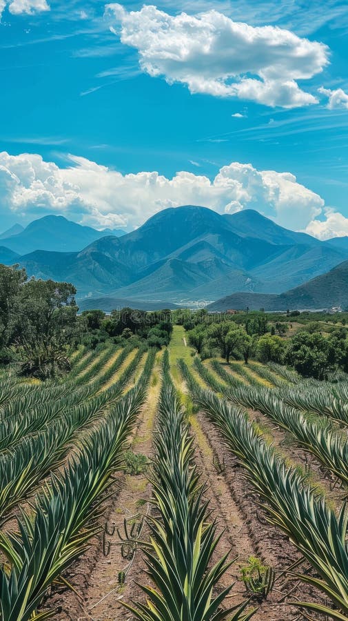 Agave Field with Mountains and Blue Sky Stock Photo - Image of ...
