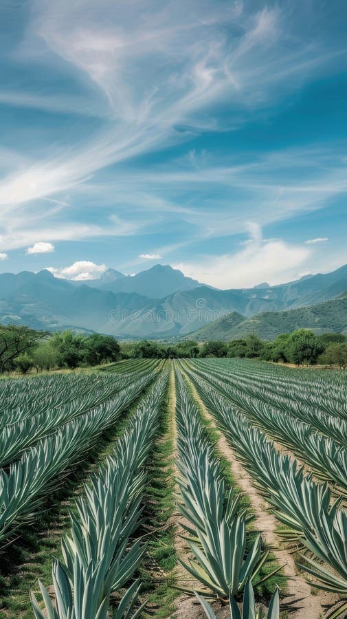 Agave Field with Barrel Under Cloudy Sky and Lone Tree Stock Photo ...