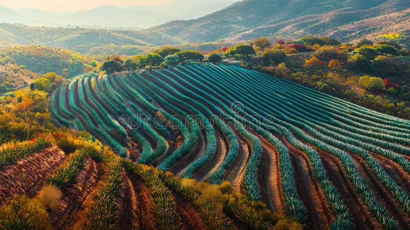 Agave Fields View. Vanishing Point Perspective. Colorful Landscape with ...