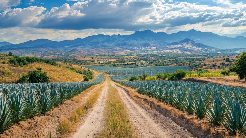 Agave Fields View. Vanishing Point Perspective. Colorful Landscape with ...
