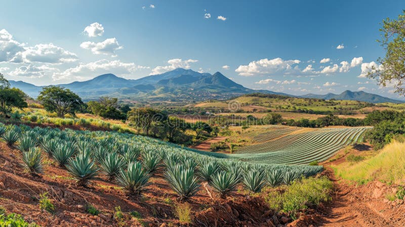 Agave Fields View. Vanishing Point Perspective. Colorful Landscape with ...