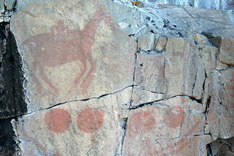 Agawa Pictographs - Canoe and Serpents Stock Image - Image of symbols ...