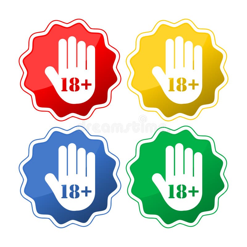 Age Limit Button, Stop Hand Icon Stock Vector - Illustration of four ... Age Limit Button, Stop Hand Icon Stock Vector - Illustration of four ...