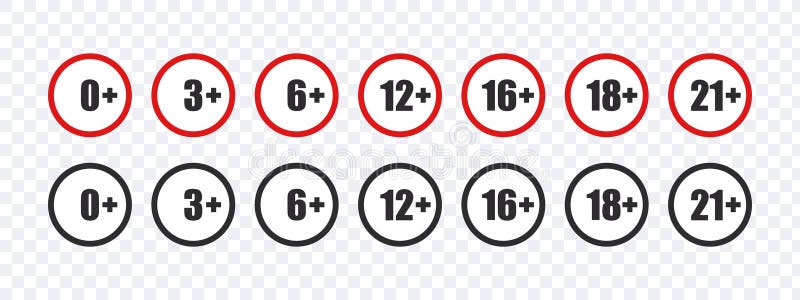 Age Limit Icons Set. Round Age Restriction Badges. Recommended Age ...