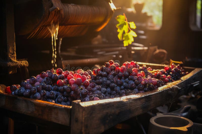 Age Old Method of Grape Pressing Using a Classic Wooden Wine Press ...