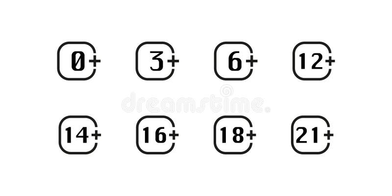 Age Restriction Icon Set. 0+, 3+, 6+, 12+, 14+, 16+, 18+, 21+ Age ...