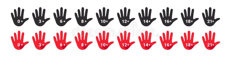 Age Restriction Icons Set. Mark Age Limit. Hand with Age Restriction ...