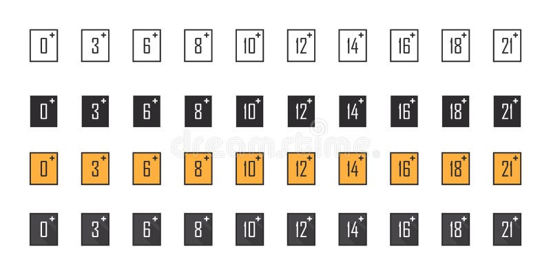 Age Restriction Signs Set. Different Age Warning Signs. Recommended Age ...