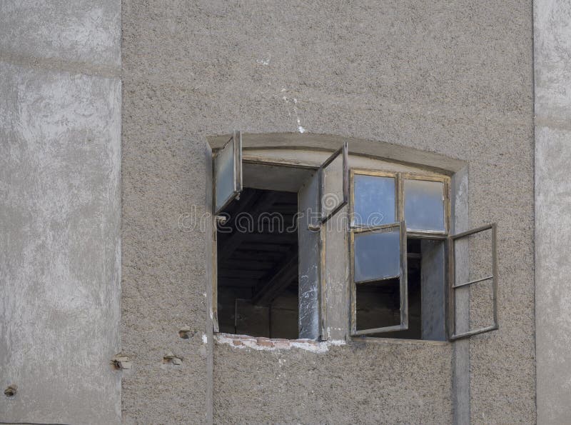 Aged Abandoned Empty Retro Vintage Grunge House Facade with Open Broken ...