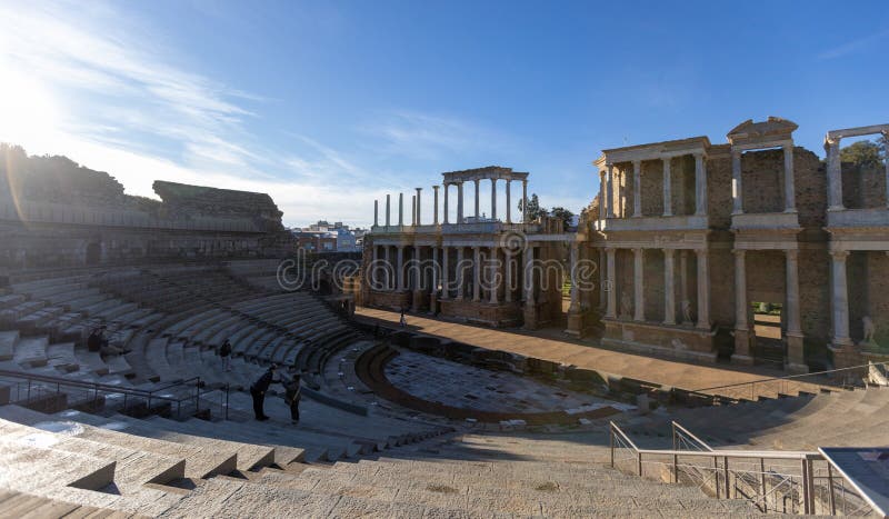 Aged Ancient Roman Amphitheater Ruins in Merida Spain Stock Image ...