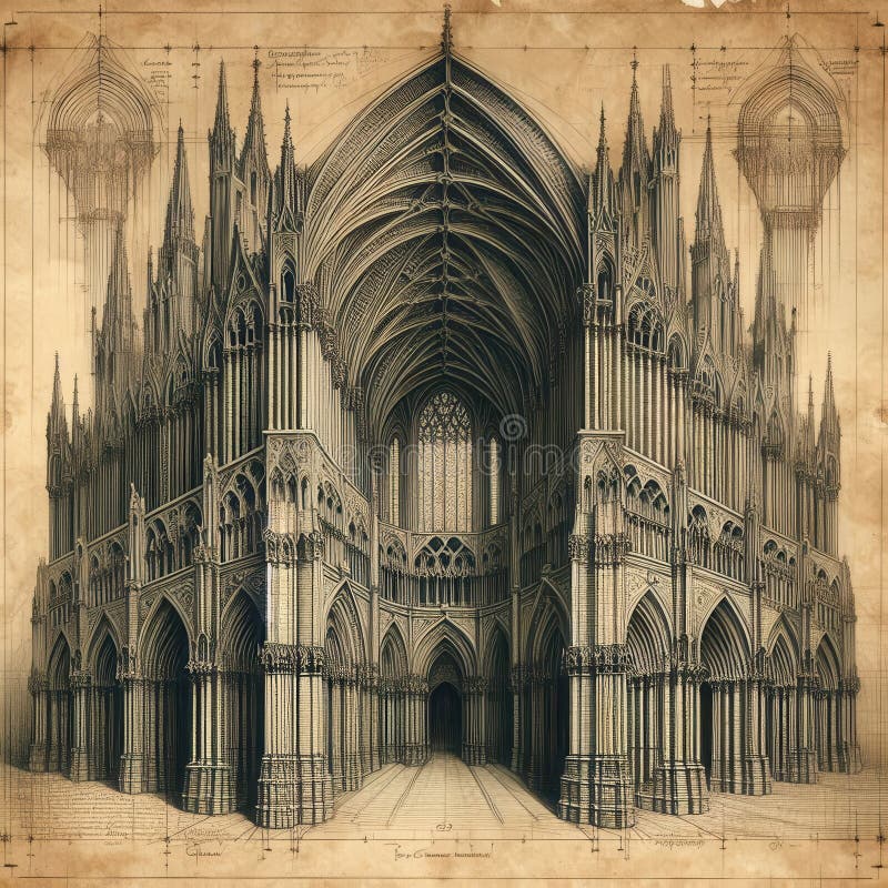Vertical Section of a Medieval Cathedral Nave Stock Illustration ...
