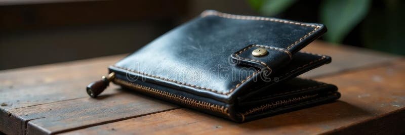 Aged Black Leather Bifold Wallet, Distressed Look, Photography, Design ...