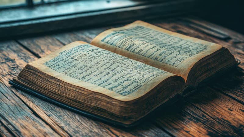 An Aged Book with Worn Pages Displayed on a Rustic Table Evoking a ...