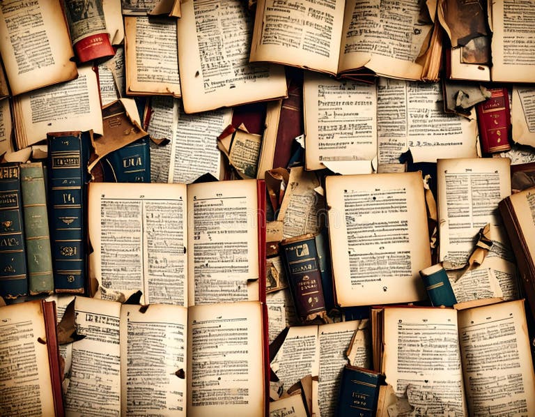 Aged Books Background Texture: Yellowed Pages and Worn Text Stock ...