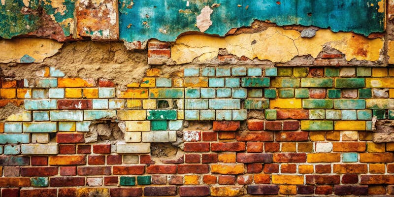 Aged Brick and Tile Wall with Peeling Paint a Stunning Rustic ...