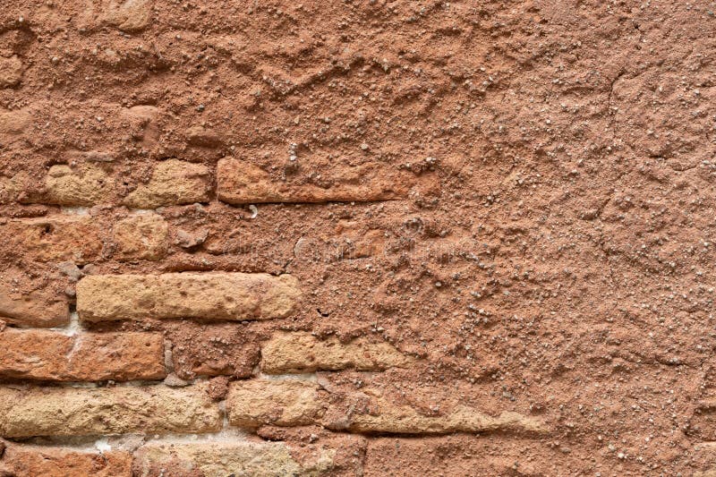 Weathered Brick Wall with Sandy Plaster Stock Photo - Image of bricks ...