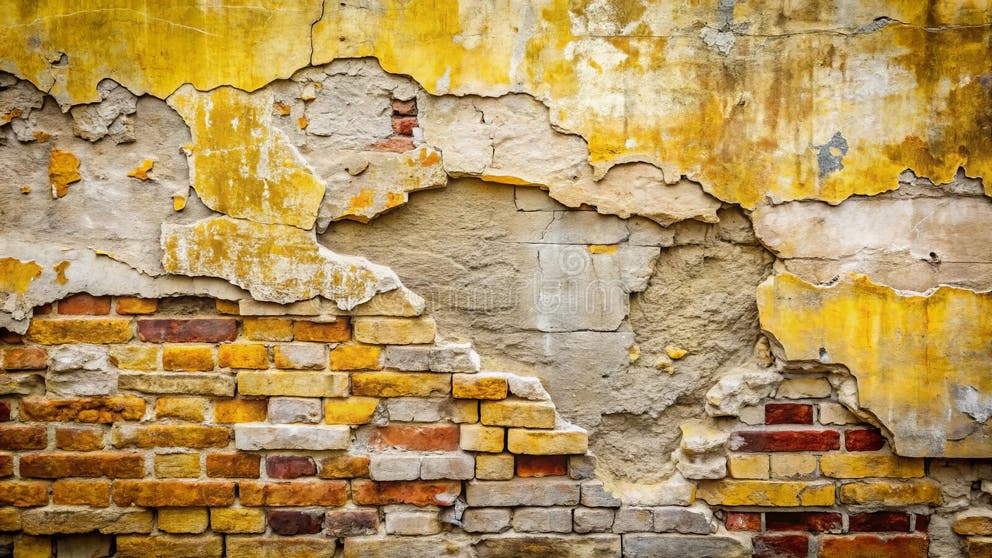 Aged Brick Wall Texture Decaying Plaster Reveals Underlying Brickwork. Generative AI Stock ...