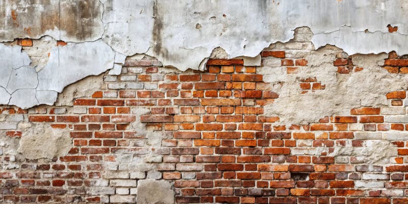 Aged Brick Wall Texture with Peeling Plaster Showing Underlying Masonry. Generative AI Stock ...