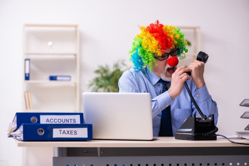 Old Businessman Clown Working in the Office Stock Image - Image of busy ...