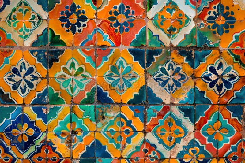 Aged Ceramic Tiles Showcasing Vibrant, Traditional Patterns Stock Image ...