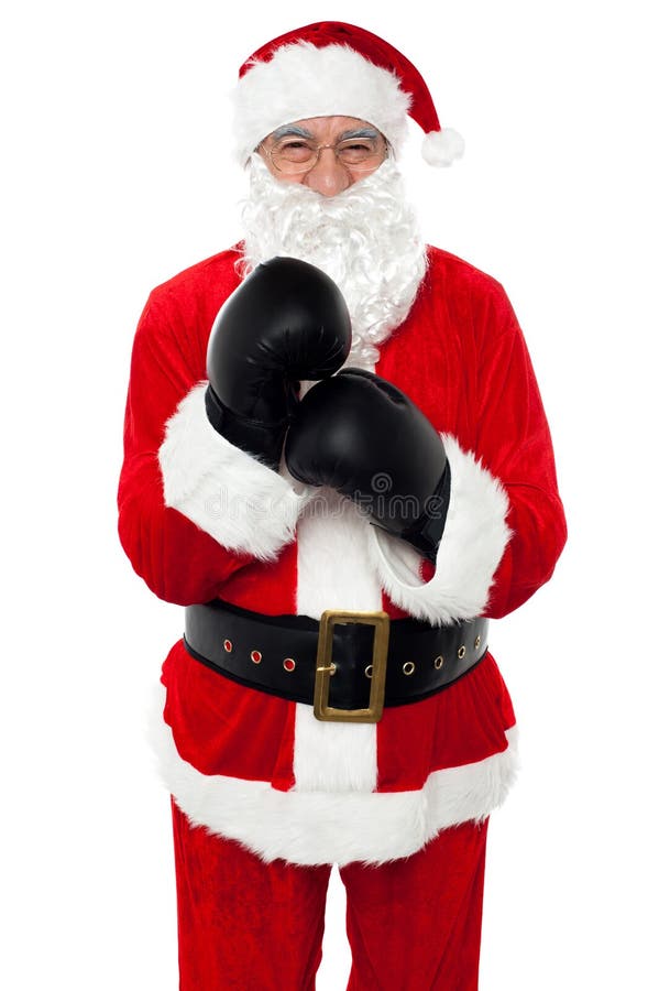 Aged Cheerful Santa Wearing Boxing Gloves Stock Photo - Image of ...