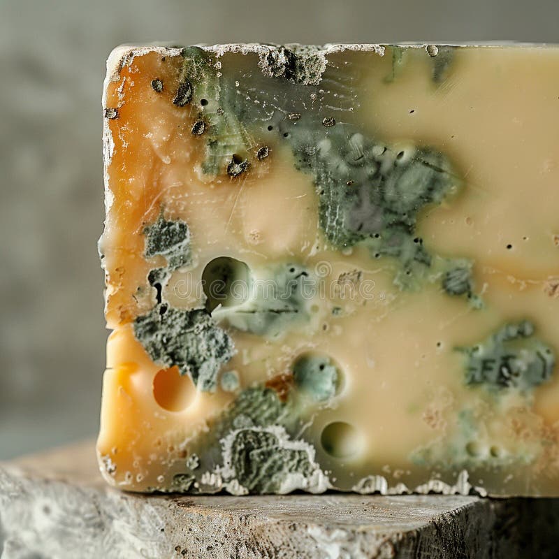 A Close-up View of Aged Cheese with Blue Mold on a Wooden Board Stock ...