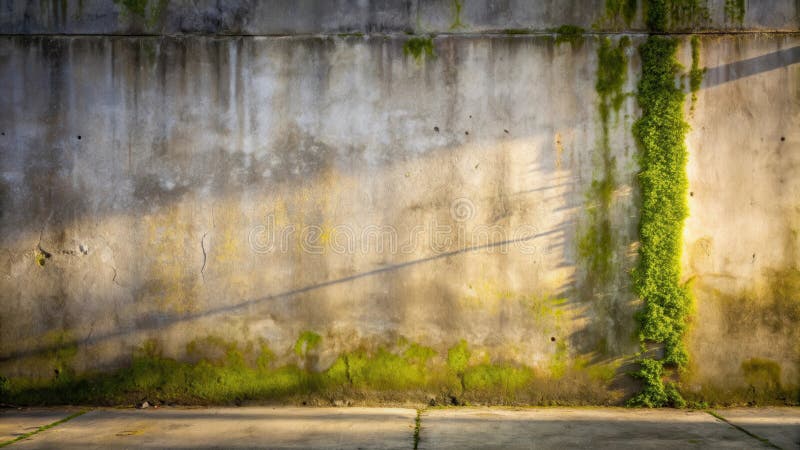 Aged Concrete Wall with Verdant Growth and Shadow Patterns. Generative ...