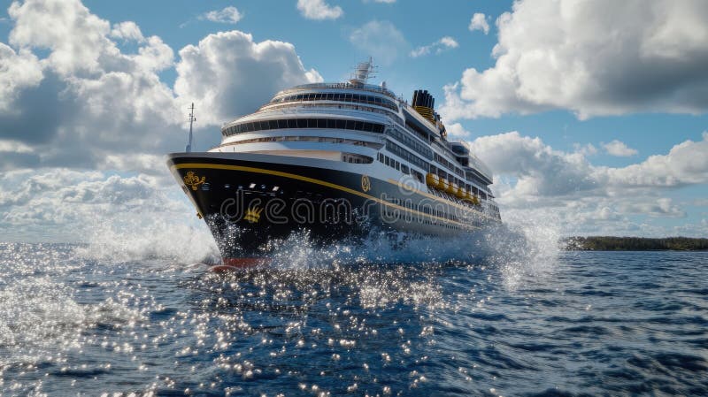 An Aged Cruise Ship Navigates the Open Sea Under a Cloudy Sky, with ...