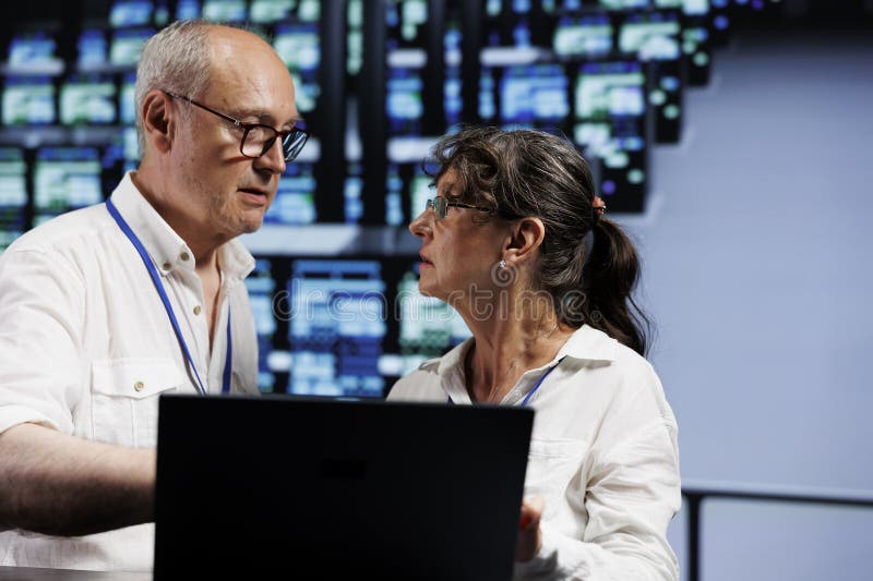 Aged Developers Working in Data Center Stock Photo - Image of internet ...