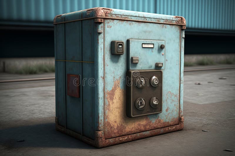 Aged Electrical Box in a Wasteland. Generative AI. Stock Illustration ...