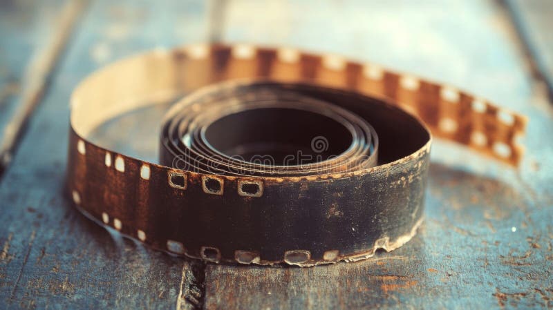 Aged Film Reel on Rustic Wooden Surface Stock Illustration ...