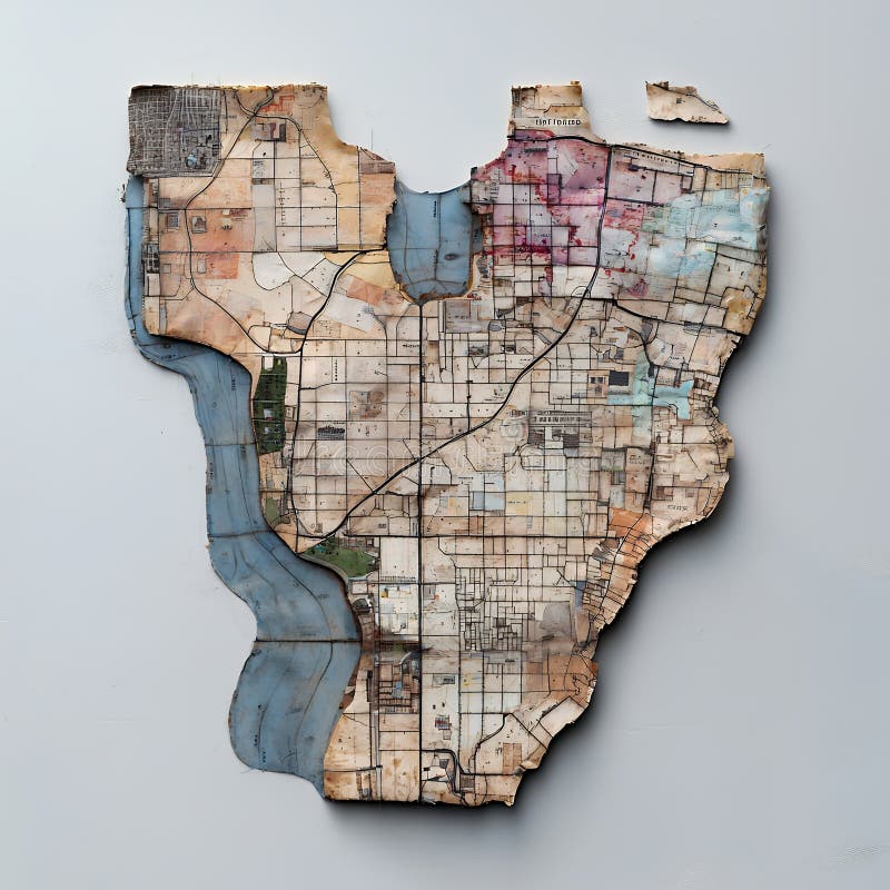 Aged and Fragmented Digital Map with Muted Color Palette - Generative ...