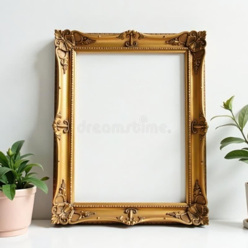 Aged Gold Picture Frame, Clean White Backdrop , Frame Mockup, Aged ...