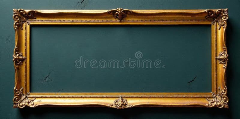 Aged Gold Picture Frame; Elongated, Weathered, Rectangular Shape, Long ...