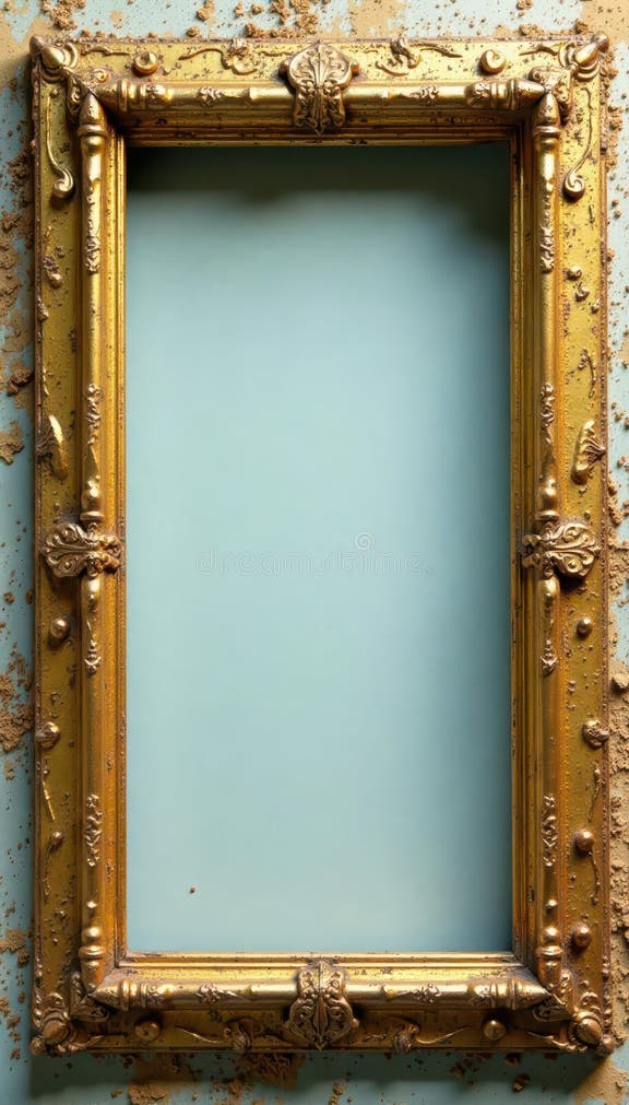 Aged Gold Rectangular Frame Cutout, Distressed Texture, Slim, Design ...