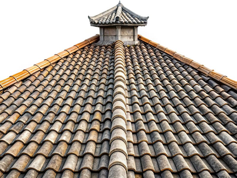 Aged Gray Tile Hip Roof Isolated Architectural Element for Design ...