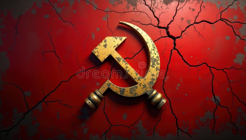 Aged Hammer, Sickle Emblem on Cracked Red Surface. Political Symbol of ... Aged Hammer, Sickle Emblem on Cracked Red Surface. Political Symbol of ...