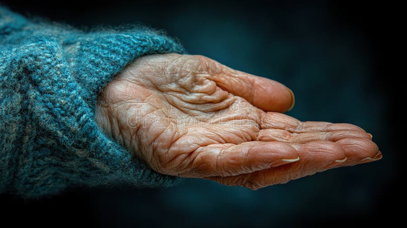 Aged Hand Outstretched, Offering, Dark Background, Possible Use for ...