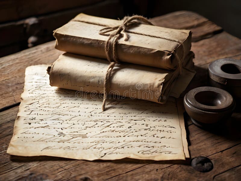 Aged Handwritten Letters on Vintage Desk Stock Illustration ...