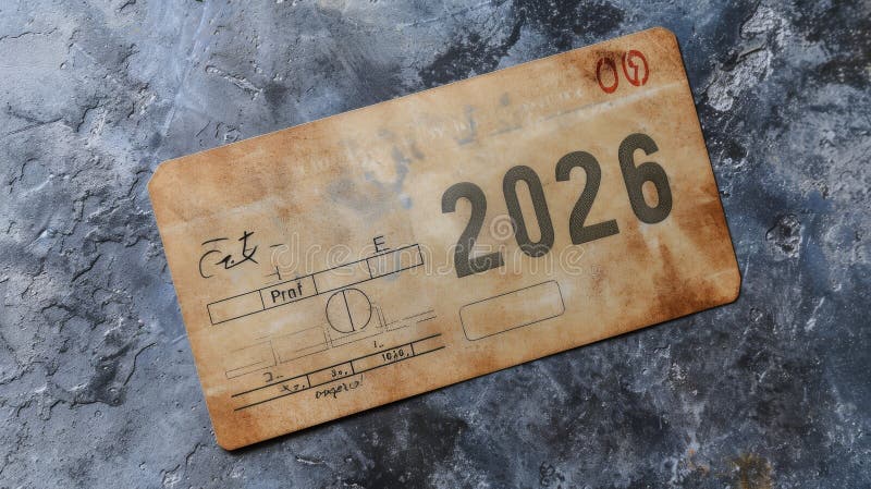 Aged Identification Card with Bold 2026 Typography Stock Image - Image ...