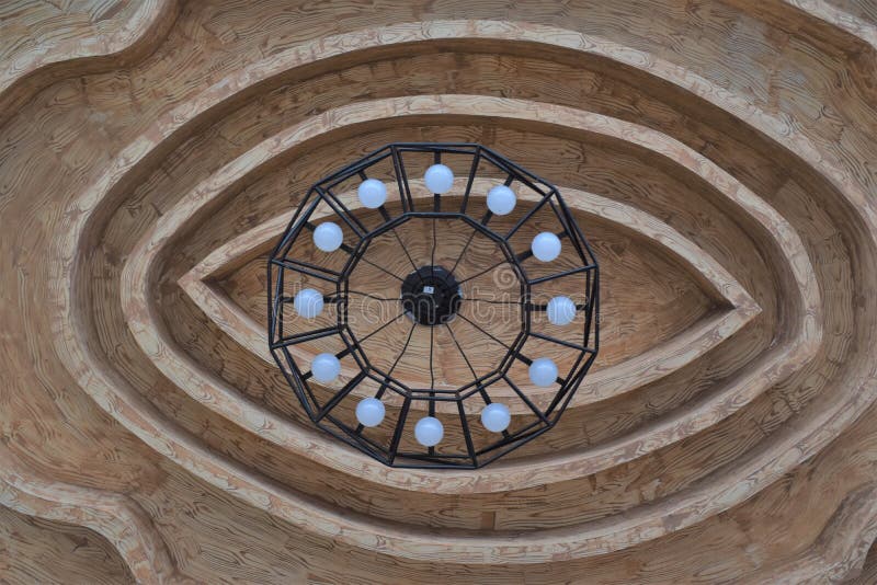 Aged Lamp Hanging on the Abstract Line Wood Texture Background Stock ...