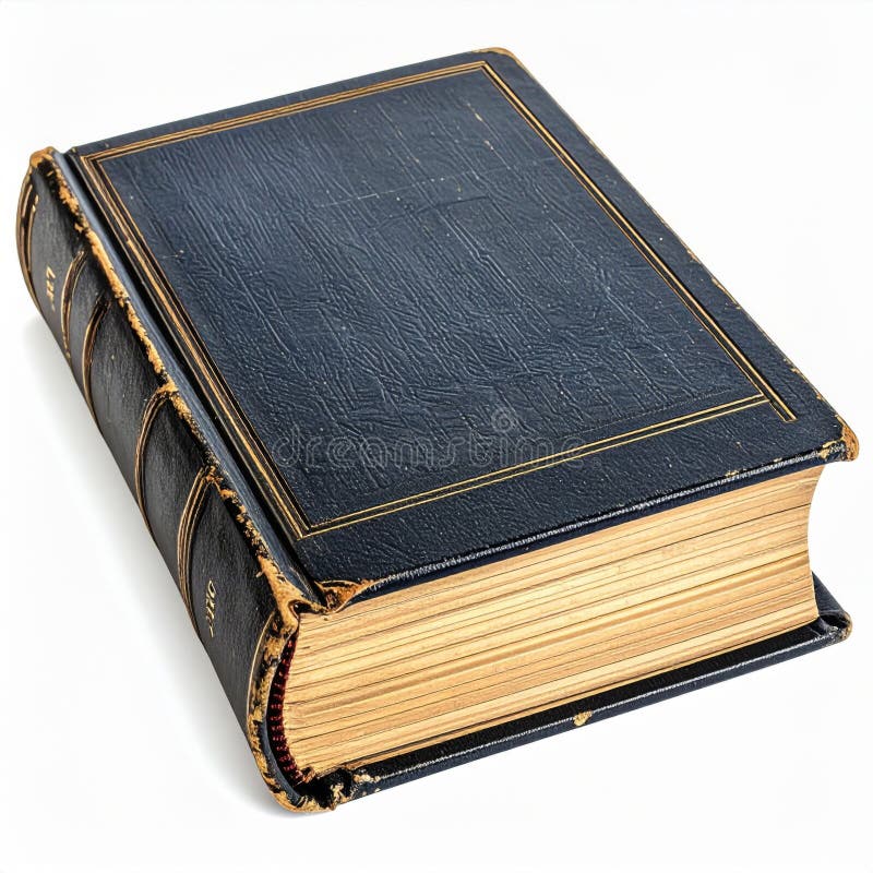 Aged Leather-Bound Book with Gold Accents on White Background Stock ...