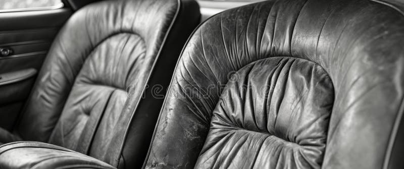 Aged Leather Car Seats Back Interior View. Stock Photo - Image of ...