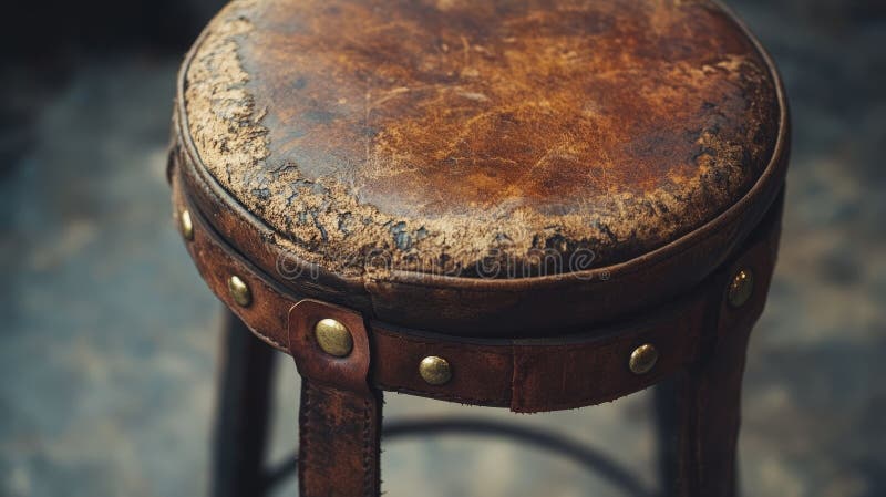 Aged Leather Stool with Vintage, Rustic Appeal. Stock Photo - Image of ...