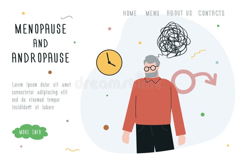 Aged Man with Andropause or Menopause. Template for Website, Landing ...