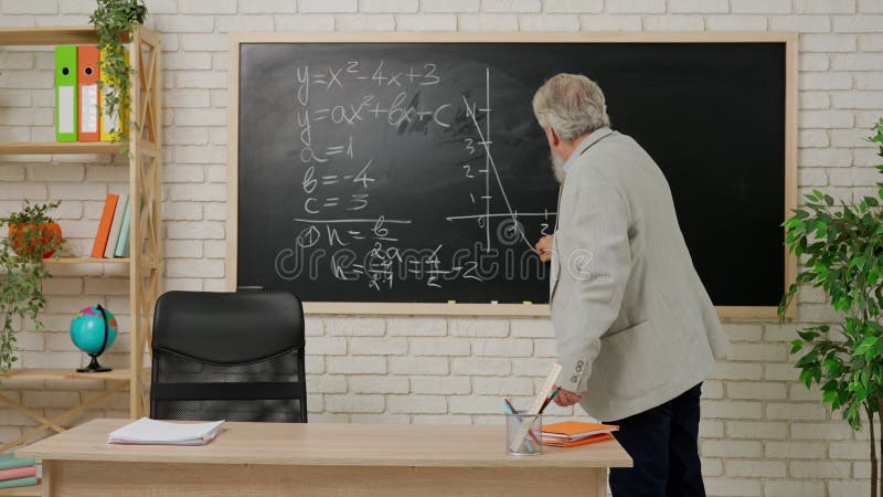Aged Man College Professor Standing at Desk in Classroom in Front of ...