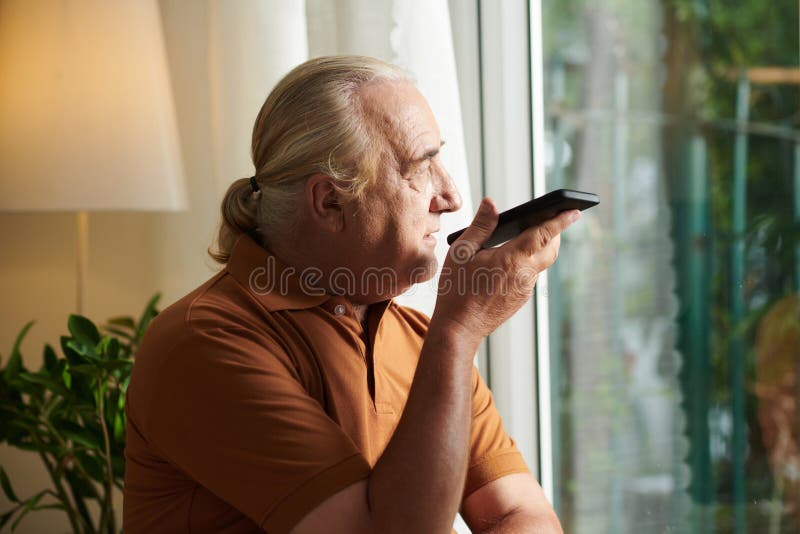 Aged Man Recording Voice Message Stock Photo - Image of connection ...