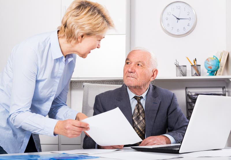 Aged Manager Working with Secretary Stock Photo - Image of manager ...