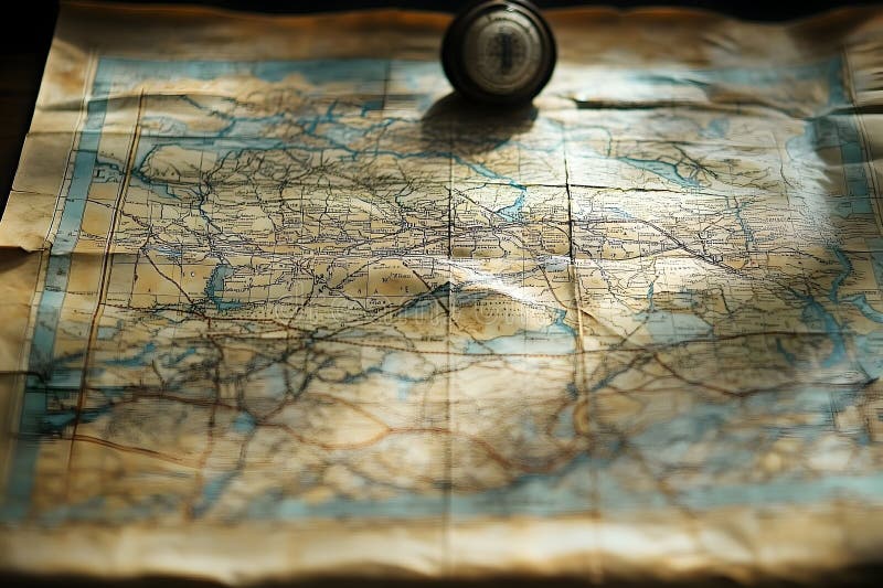 Vintage Map and Compass stock illustration. Illustration of region ...